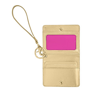 Lilly Pulitzer Vegan Leather Snap ID Card Case, Cute Keychain Wallet, Slim Credit Card Holder with Wristlet Strap, Pattern Play (Gold)