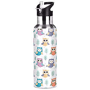 xigua 32oz Double leak Proof layer Insulated Keep Warm,Cute Happy Owls Stainless Steel Water Bottle with Straw for Sports and Travel#3