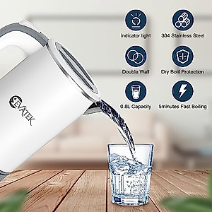 EVATEK Small Electric Kettle, Travel Mini Hot Water Boiler Heater, 304 Stainless Steel 0.8L Portable Electric Kettles for Boiling Water, 5 Mins Coffee Kettle Travel Teapot with Auto Shut-Off