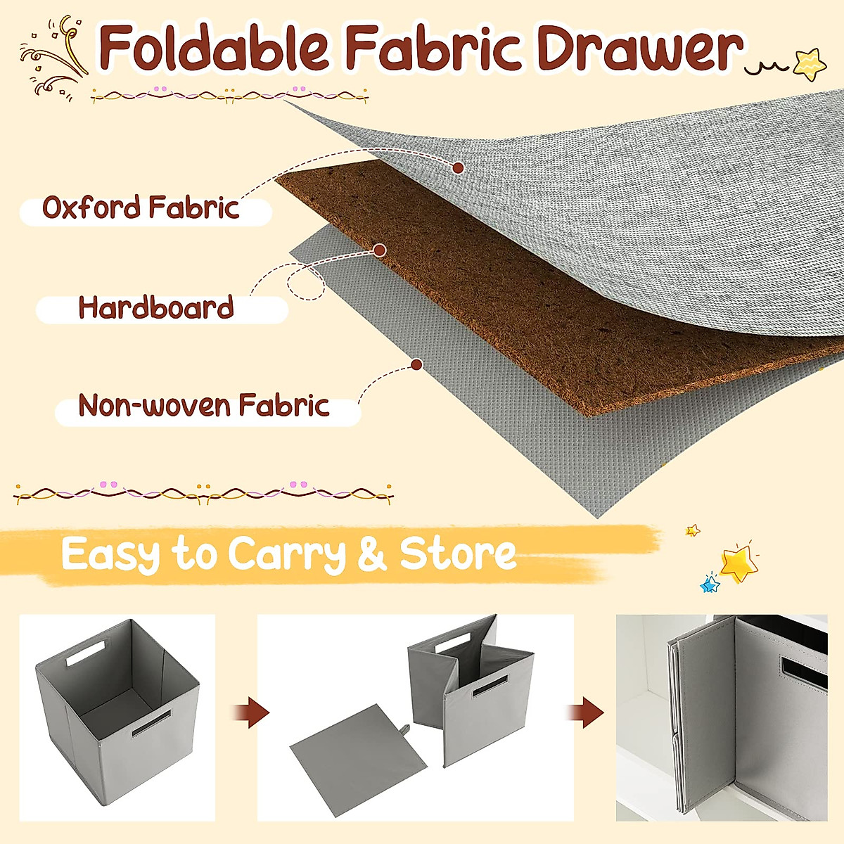 HONEY JOY 5 Cubbies Kids Toy Storage Organizer, Children Bookcase and Bookshelf w/2 Storage Boxes, Wooden Muti-Bins Toy Storage Display Cabinet for Playroom, Nursery, Daycare, Kindergarten