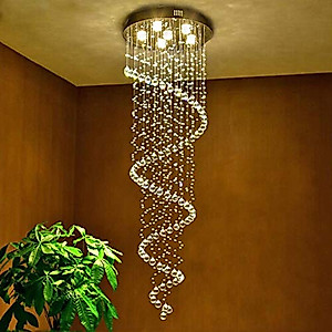 SEFINN FOUR Modern Crystal Chandelier Spiral Design 6 Light Crystal High Ceiling Pendant Light Chandelier for Living Room Hotel Stairs Foyer Entryway Height 87 inch Flush Mount Diameter 20 inch