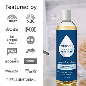 Puracy Body Wash, Natural Body Wash, 98.6% Pure Plant Ingredients, Moisturizing Shower Gel for Women Men Kids, Body Soap for Dry Sensitive Skin. Gently Scented with Citrus & Sea Salt, 12 Oz