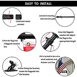 Flag Pole with Bracket,5FT/6FT Flagpole Kit American Flag with Pole Holder Mounting Bracket Stainless Steel Heavy Duty for Garden Yard Truck Boat Rustproof (6FT, Black Flag Pole With Black Bracket)