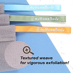 myHomeBody Soap Pocket Squares Exfoliating Soap Saver Pouch, Body Scrubber, Exfoliator Sponge for Bath or Shower, for 5oz Bar Soap or Leftover Bits, White Smoke, 3 Pack + 2 Soap Lifting Pads