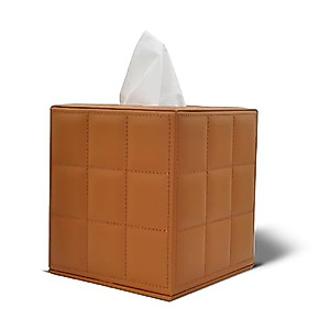 Luxury 5 Star Hotel Style Tissue Box Cover - Sturdy and Stylish Tissue Box Holder with a Custom Height and Modern PU Leather Exterior, 13.5x13.5x15cm - Light Brown