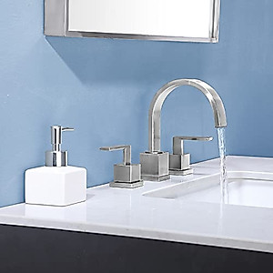 KINGO HOME Brushed Nickel 3 Hole Deck Mount Waterfall Bathroom Faucet, 8 inch 2 Handle, Drip-Free Ceramic Disc Valve, Easy Installation