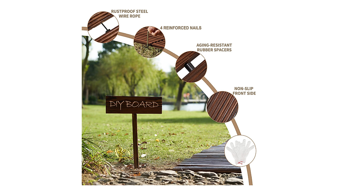 Dragosum 8FT Wooden Garden Pathway Curved Walkway for Outdoor Use