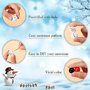 Yulejo 180-Piece Christmas Snowman Buffalo Plaid Wood Round Beads with Twine Scarf - Vivid Colors for Crafts