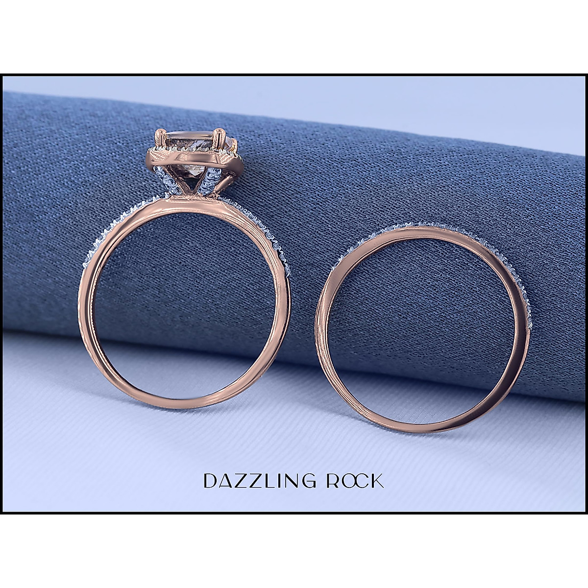 Dazzlingrock Collection 10K Cushion Cut Morganite & Round White Diamond Halo Wedding Ring Set, Rose Gold, Size 7.5