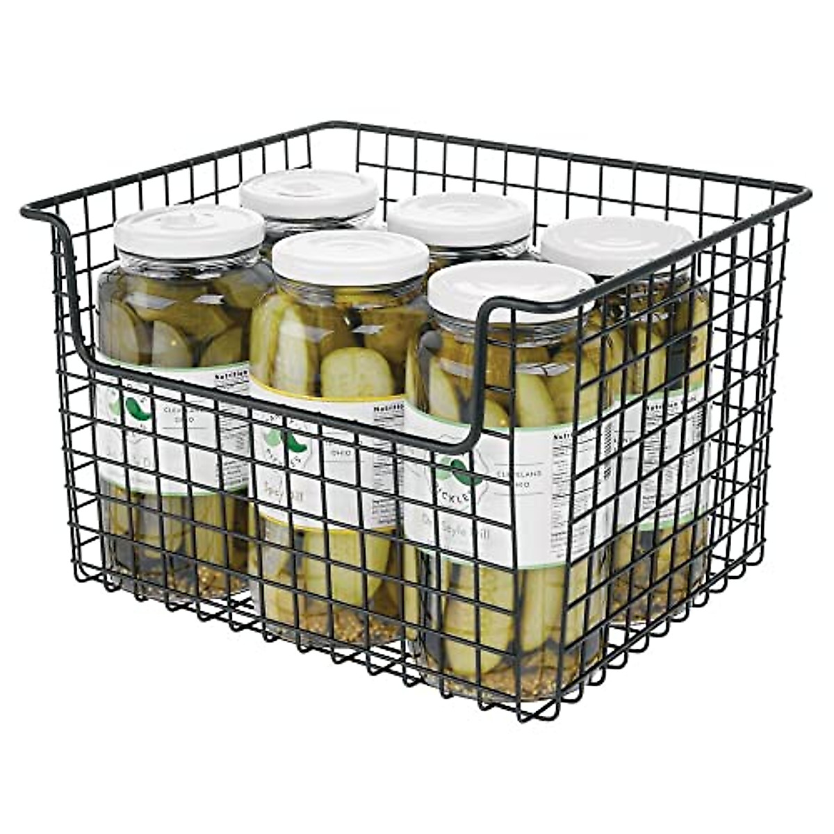 mDesign Metal Wire Food Storage Basket Organizer with Front Dip Opening for Organizing Kitchen Cabinets, Pantry Shelf, Bathroom, Laundry Room, Closets, Garage, Concerto Collection, Black