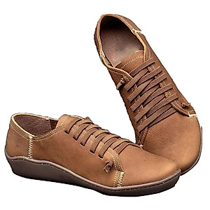 Toxz Women's Fashion Casual Rome Vintage Style Solid Flat with Comfortable Shoes Khaki