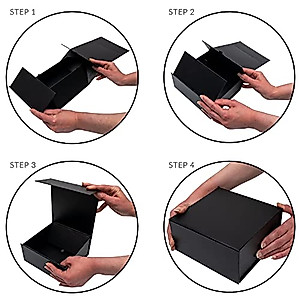 Magnetic Gift Box - 3 Pack Black Collapsible Box with Lid Closure, Luxury Cardboard Packaging for Small Business, Apparel, Retail, Boutiques, Bridesmaid, Birthday Parties, Presentations - 8x8x4