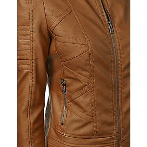 Lock and Love LL WJC746A Womens Vegan Leather Motorcycle Jacket XXL Camel