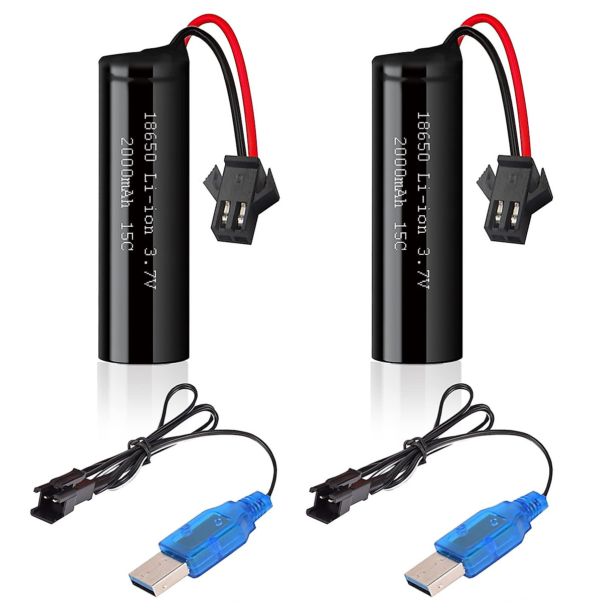 VICMILE 3.7V 2000mah Li-ion Battery 2Pack with 2 USB Chargers SM-2P Plug 15C RC Recgargeble Battery Compatible with DE45 DE42 Remote Control Cars