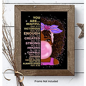 Black African American Girl Wall Art & Decor - Black Art - Positive Affirmations - Christian Bible Verses - Inspirational Positive Quotes - Pink Little Girls Bedroom Decor - Toddler Girls Bedroom