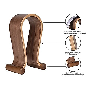 SAMDI Wood Headphone Stand, Headphones Hanger Holder Mount Omega Compatible for Sony, Bose, Shure, Jabra, JBL, AKG Gaming Headphones Display et. (Walnut)