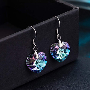 Austrian Crystal Heart Drop Dangle Earrings for Women 925 Sterling Silver Hook Hypoallergenic Earring (Vitrail Light)