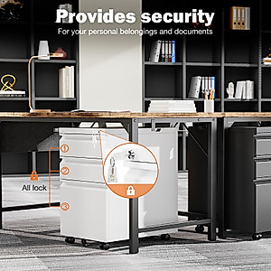 Sweetcrispy File Cabinet - 3 Drawer File Cabinet with Lock, Mobile Rolling File Cabinet, Under Desk File Cabinet with Pre-Assembled, Metal Small File Cabinet for Home Office
