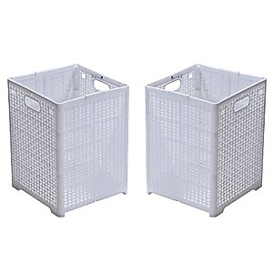 Eslite 42L Collapsible Plastic Laundry Baskets,Foldable Laundry Hamper,Pack of 2 (White)