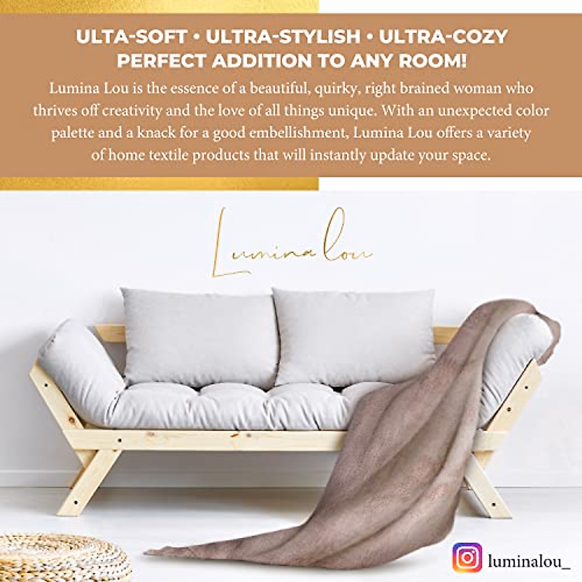 Lumina Lou Solid Faux Fur Throw Blanket- Bed & Sofa Faux Fur / Solid Mink Reversible Throw for Home Décor- Double-Sided, Ultra-Soft, Warm & Lightweight Throw Blanket, 50x60, Taupe