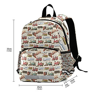 Fisyme Vintage Trains Backpack Schoolbag Kids Daypack Toddler Travel School Bag Small Mini Backpacks for Kindergarten Preschool Nursery Children Boys Girls with Chest Strap