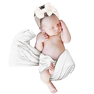CUTEBBPHOTO Newborn Baby Photography Wrap Props Newborn Girl Boy Photo Swaddle Blanket Long Ripple Wrap Flower Bow Headbands