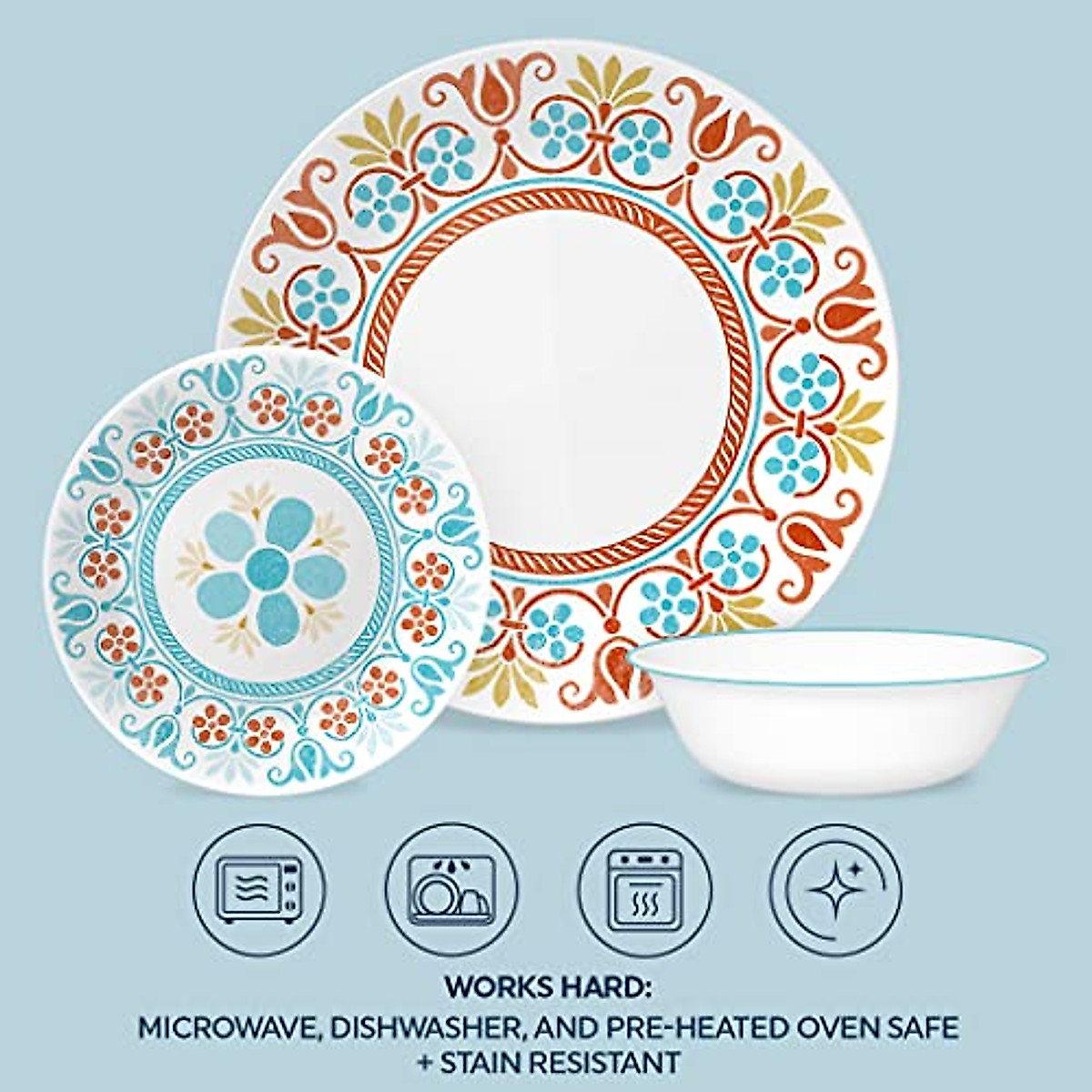 Corelle Terracotta Dreams Dinnerware Set for 6, 18 Pieces | Dinner Plates, Appetizer Plates, and 18 Oz Bowls | Dishwasher, Microwave, and Freezer Safe | Proudly Made in the USA
