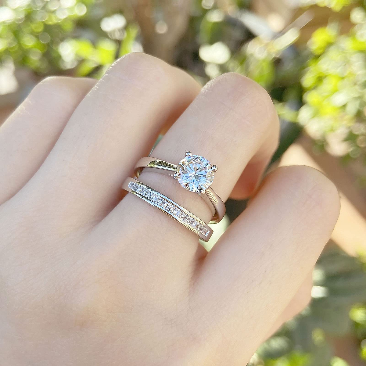 SHELOVES Sterling Silver Engagement Rings Wedding Band Set Soliraire Round CZ Cubic Zirconia Sz 7