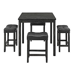 Bar Table and Chairs Set for 4,5 Piece Dining Table Set with PU Stool, Industrial Breakfast Table Set, for Living Room, Dining Room, Game Room,Small Space（Black）