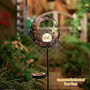 Hapjoy Solar Lights Outdoor Garden Decor Solar Moon Lantern for Patio,Lawn or Pathway Moon Decorations Crackle Glass Globe Stake Metal Lights Waterproof Warm LED Garden Gifts (Bronze)