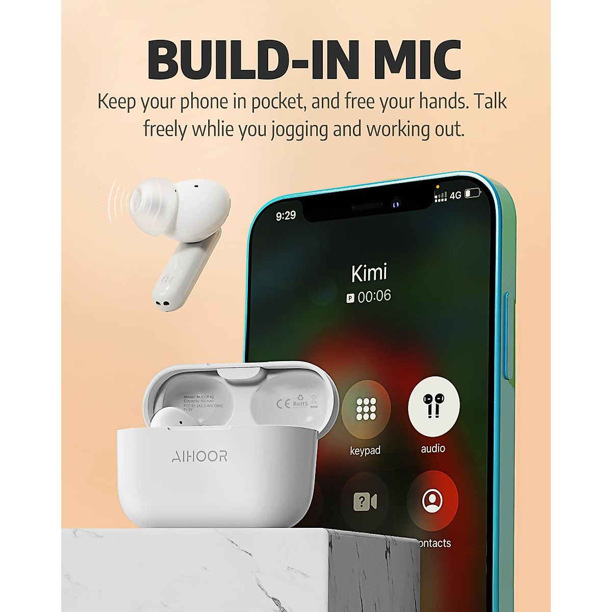 AIHOOR Wireless Earbuds for Music and Sports, Bluetooth 5.3 in-Ear Headphones with Extra Bass, Built-in Mic, Touch Control, USB Charging Case, 30hr Battery Earphones (High Gloss White)