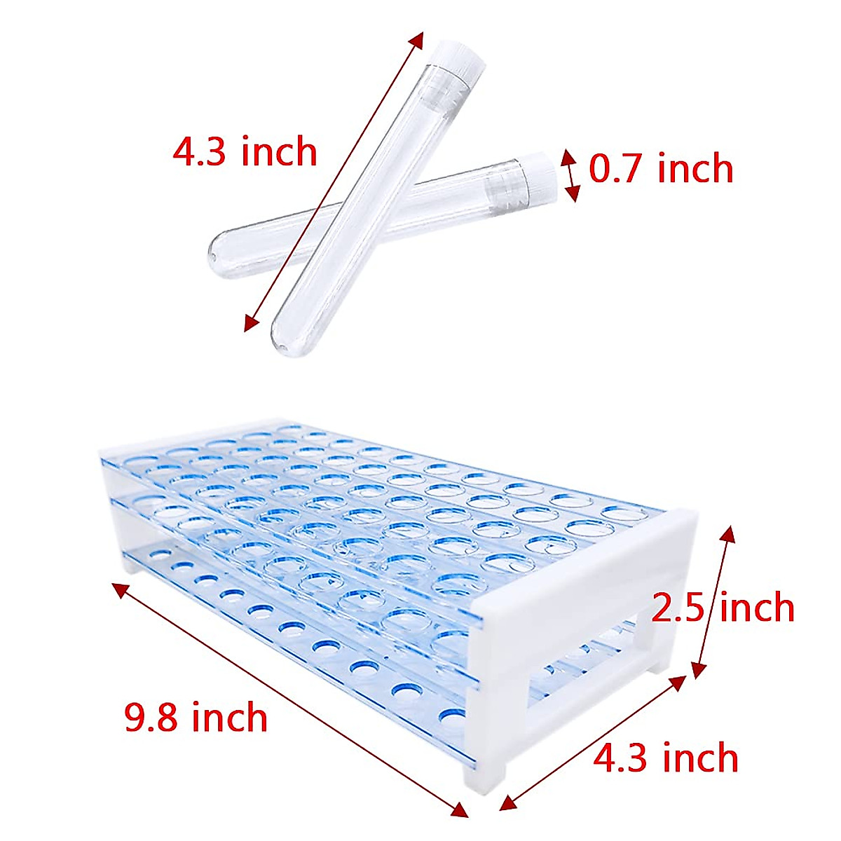 50Pcs Clear Plastic Test Tubes with Rack,16 x 100mm Tube with Caps and 50 Holes Tubes Rack,Test Tube Set for Scientific Experiments,Candy,Beads,Liquid Storage,Party Decor