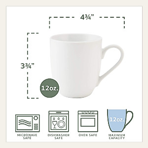Everyday White by Fitz and Floyd 12 Ounce Mugs, Set of 4, 4 Count (Pack of 1)