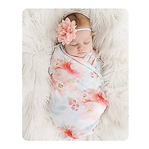 giggle angel Baby Receiving Blanket Swaddle Blanket Newborn Wrap Swaddle Headband Set -Bloom Flower Pattern