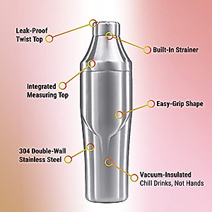 Lexenic 24oz Vacuum Insulated Cocktail Shaker - Perfect for Martini, Margarita - Leak-Proof Design and Built-in Strainer for Effortlessly Impressive Drinks - Premium Stainless Steel Drink Shaker