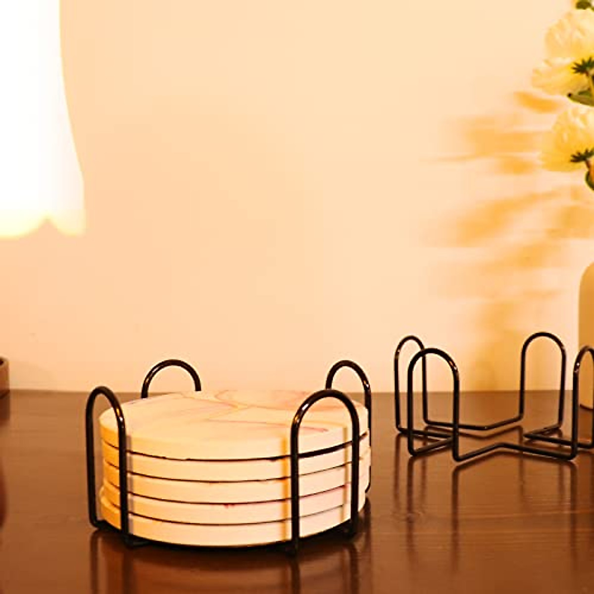 Coaster Holder, 4 PCS Metal Holder for Square or Round Coaster Sets Home Wrought Iron Shelf Decoration (Style 1)