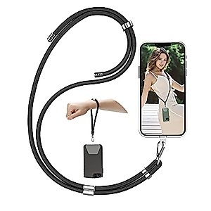 SHANSHUI Cell Phone Lanyard, Universal Detachable Crossbody Lanyard,Necklace Lanyard & Wrist Strap with Phone Patch for All Smartphones - Black