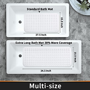 Yimobra Original Non Slip Bathtub Mats, Shower Bath Mat for Tub with Suction Cups and Drain Holes, Machine Washable, BPA, Latex, Phthalate Free, 34.5 x 15.5 Inches, White