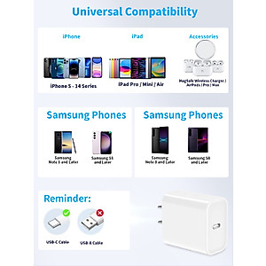 iPhone Charger Fast Charging,3-Pack 20W Type C Fast Wall Charger,USB C Charger Block for iPhone 14/13 Pro/12 Mini/11 Pro Max/X/XS/8,iPad Pro/Air/Mini,AirPods with 6.6FT MFi Certified Lightning Cable