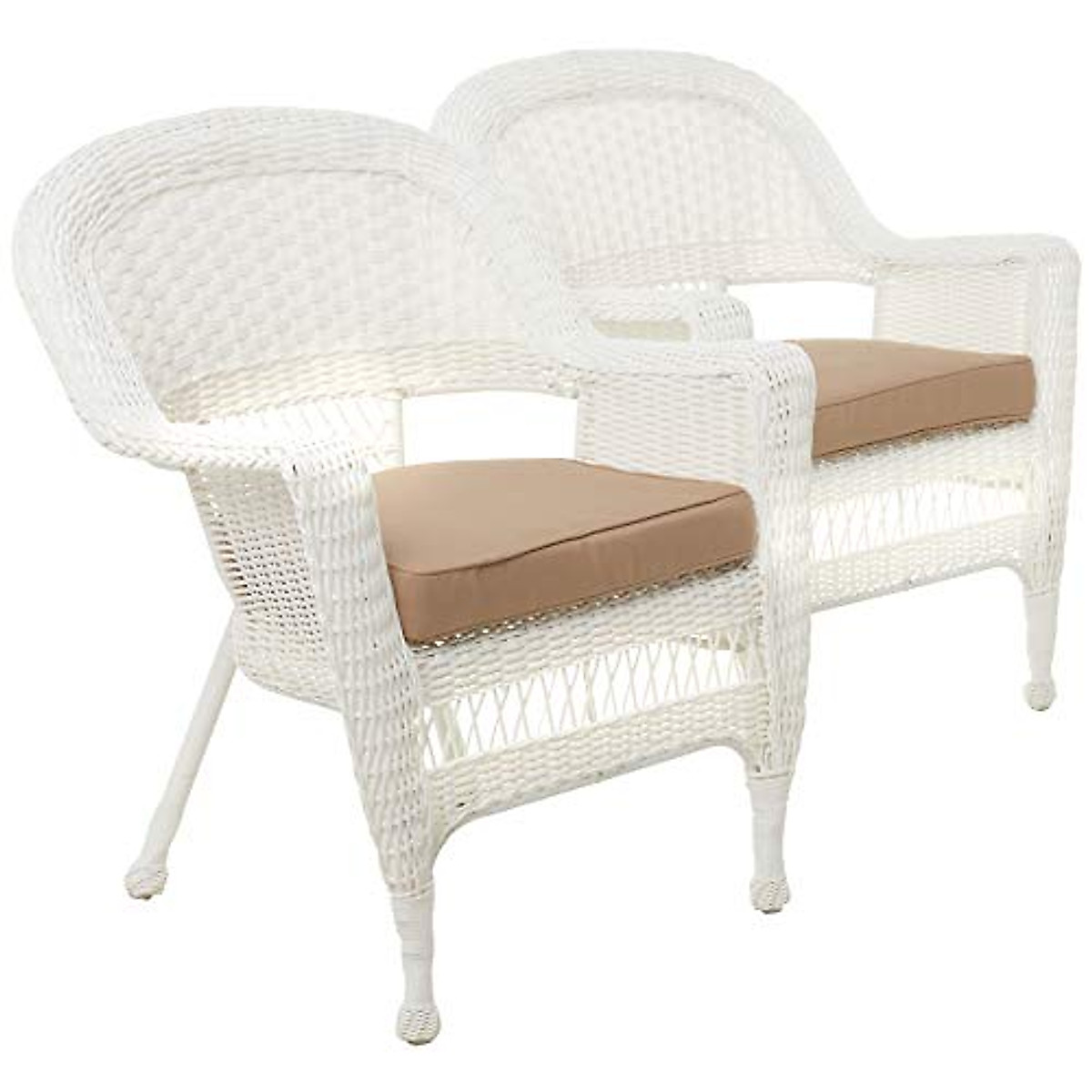 Jeco Wicker Chair with Tan Cushion, Set of 2, White/W00206-