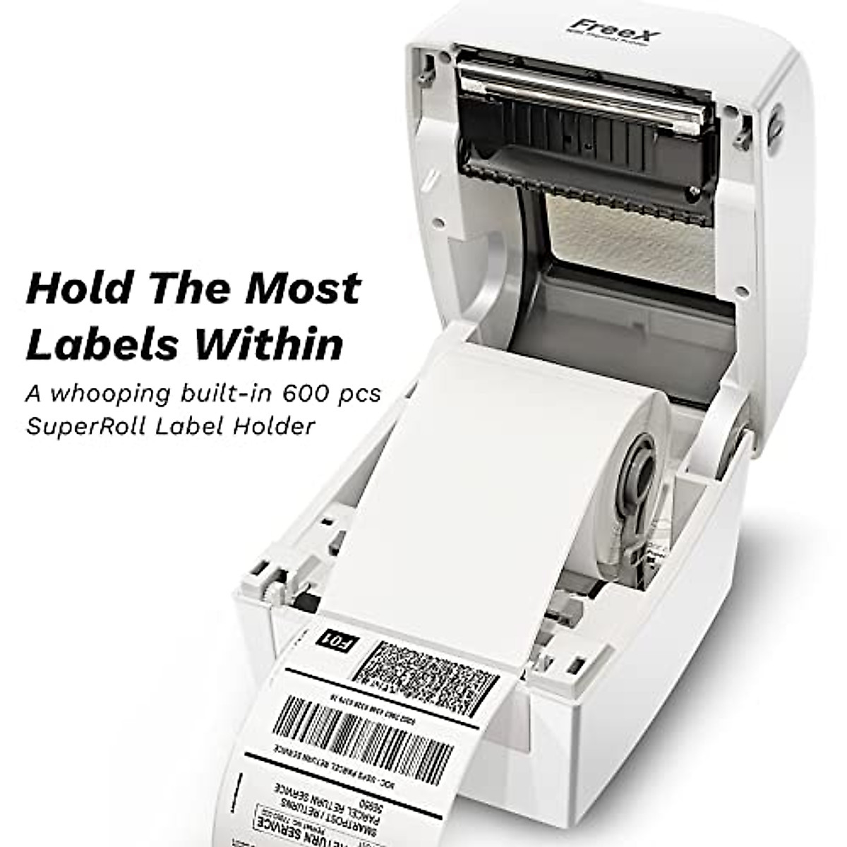 FreeX WiFi SuperRoll Thermal Printer for 4x6 Shipping Labels | White, Wireless Shipping Labels Printer | Works with Zebra, Brother, Dymo Labelwriter 4XL, Rollo, Munbyn, MFlabel, Comer, Polono Labels