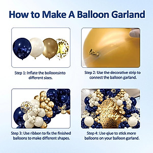 Navy Blue Gold Balloon Graland Arch Kit, Double Stuffed Pearl White Royal Blue Chrome Gold with Confetti Balloons for Graduation Birthday Wedding Baby Shower Party Decorations