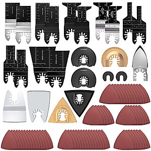 84 Pcs Oscillating Tool Blades, Quick Release Oscillating Saw Blades Wood Metal Plastic Multitool Blades kit with Sandpaper Compatible with Dewalt, Milwaukee, Makita, Ryobi, Rockwell, Bosch
