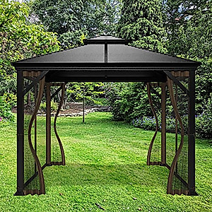 12-ft x 12-ft Gazebo Netting Replacement,Universal 4-Panel Mosquito Netting for Gazebo with Zippers(Only Netting)-Brown