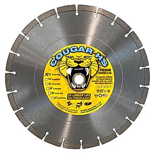Delta Diamond Cougar HS 12 inch Diamond Blade, Premium, Segmented, General Purpose Dry or Wet Cutting of Concrete, Block, Paver, Brick (12" X 1"-20mm Arbor)