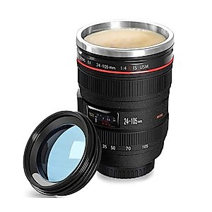Camera Lens Coffee Mug, Cameras Lens Mug, Travel Coffee Photographers Mugs Stainless Steel Len Mug Interesting Custom Gifts for Women/Men (Black)