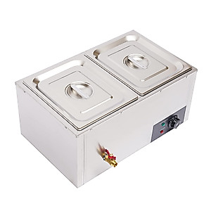 110V 2-Pan Commercial Food Warmer,850W Electric Steam Table Adjustable Temperature,Professional Stainless Steel Buffet Bain Equipment for Catering Restaurant