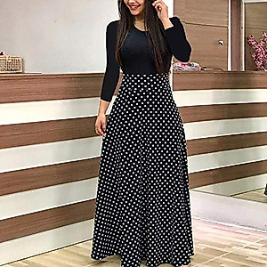 Kanhan Fashion Women Long Sleeve Floral Boho Print Slim Long Maxi Dress High Waist Casual Dress (M, Black)