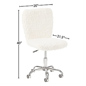 Urban Lifestyle Mongolian Faux Fur Task Chair, Adjustable, 28D x 19W x 34H in For Office, Ivory