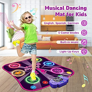 Kids Dance Mat for Girls - Birthday Gifts for 4 5 6 7 8 Year Old Girl - Toys for Ages 4 5-7 - Electronic Dance Pad with Light Up 6 Button & Wireless Bluetooth & 5 Game Modes